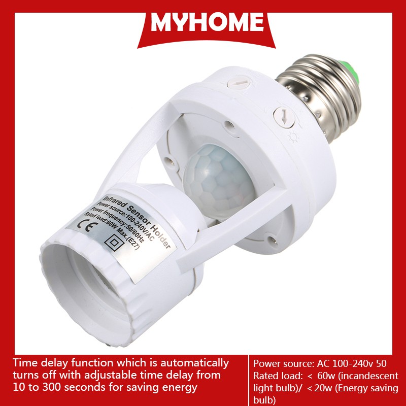 Sensitive PIR Motion Sensor E27 LED Bulb Base Socket Infrafed Automatic ...