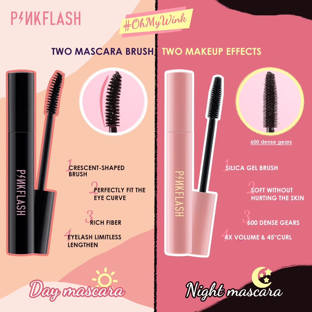 PINKFLASH Day & Night Mascara Lengthening Volume Waterproof Mascara ...