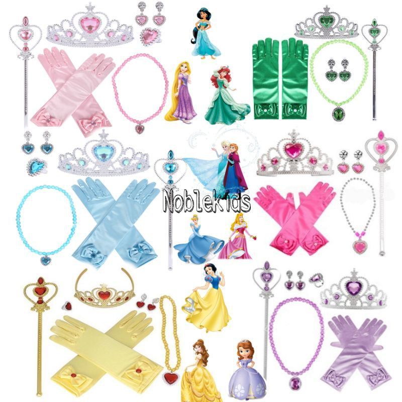 Princess Accesories for kids(Rings, Necklace, Earrings,Crown, Gloves ...
