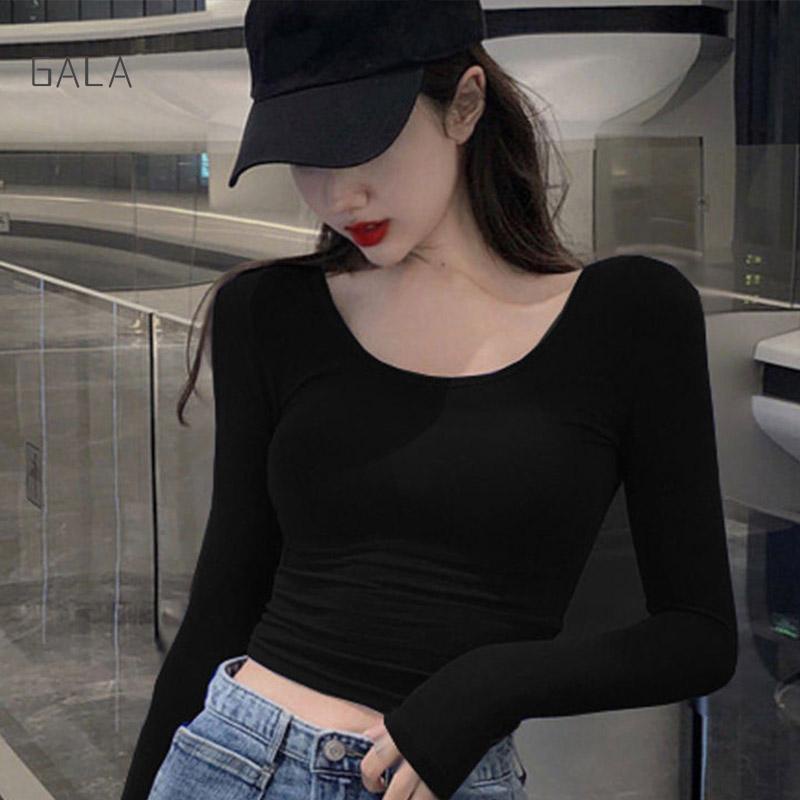 U-neck Long-sleeved Crop Top Women's Summer Slim Fit Backless Sexy ...