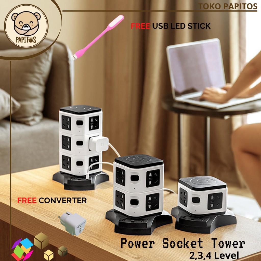 Power Socket Tower | 2 Levels | 3 meter cable - UniTop