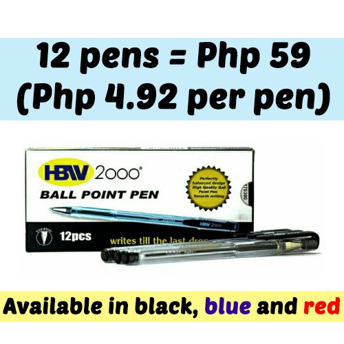 Ballpen HBW 2000 Ball Point Pen 12s black blue red | Shopee Philippines