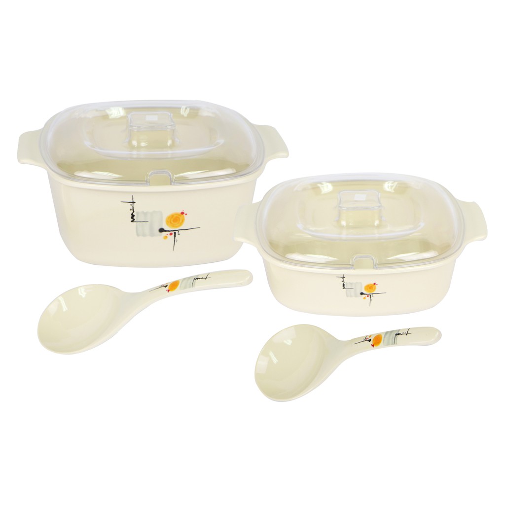 Melawares Morning Sun 2pc Square Casserole Set with Cover and Spoon ...