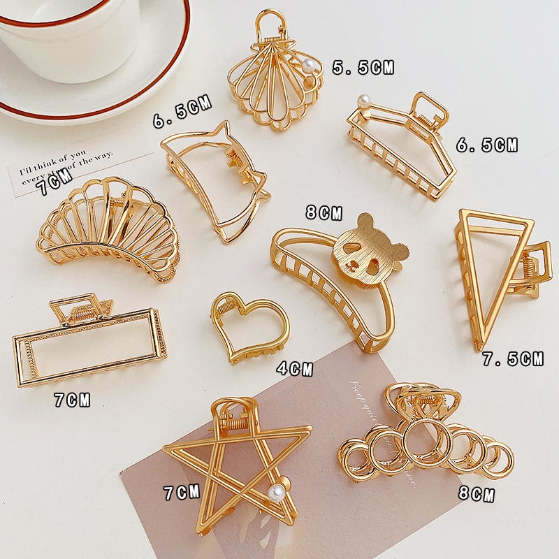 Geometric Hair Claw Style Tool Gold Metal Hair Clamp Korean Fashion ...