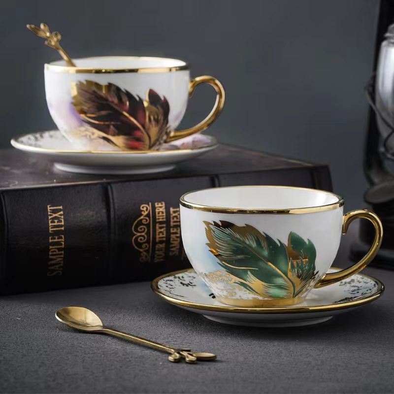 Elegant Feather Golden Colorful Teacup Set | Shopee Philippines