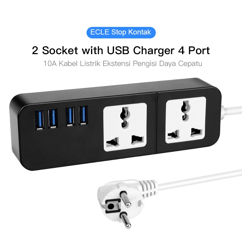 PUTIH HITAM Electric Socket / Safety Power Strip / Smart Socket 2 ...