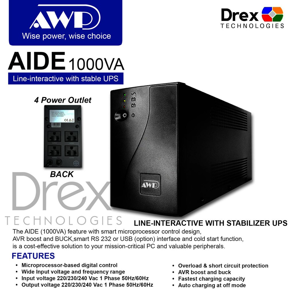 AWP 1000Va Line Interactive UPS Uninterruptible Power Supply | Shopee ...