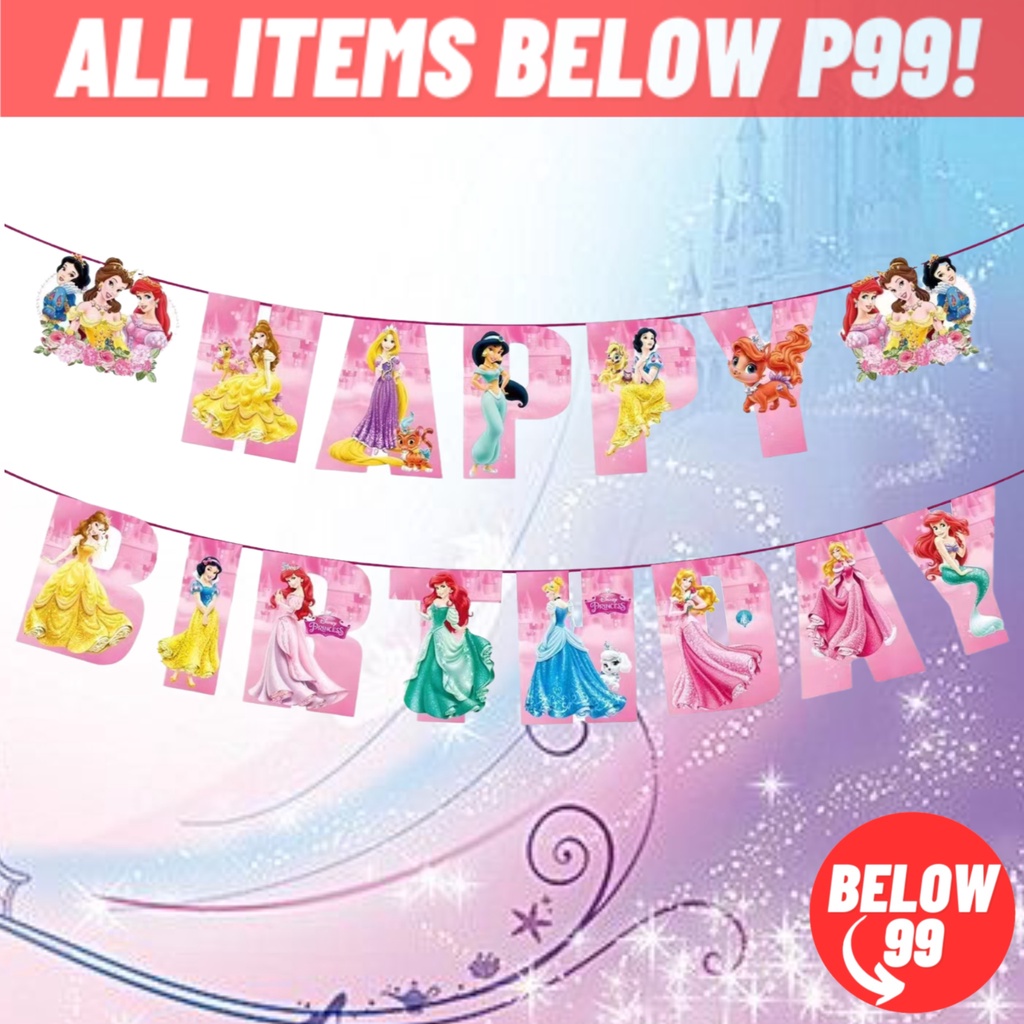 Princess Banner Princess Happy Birthday Banner Princes Theme Character ...