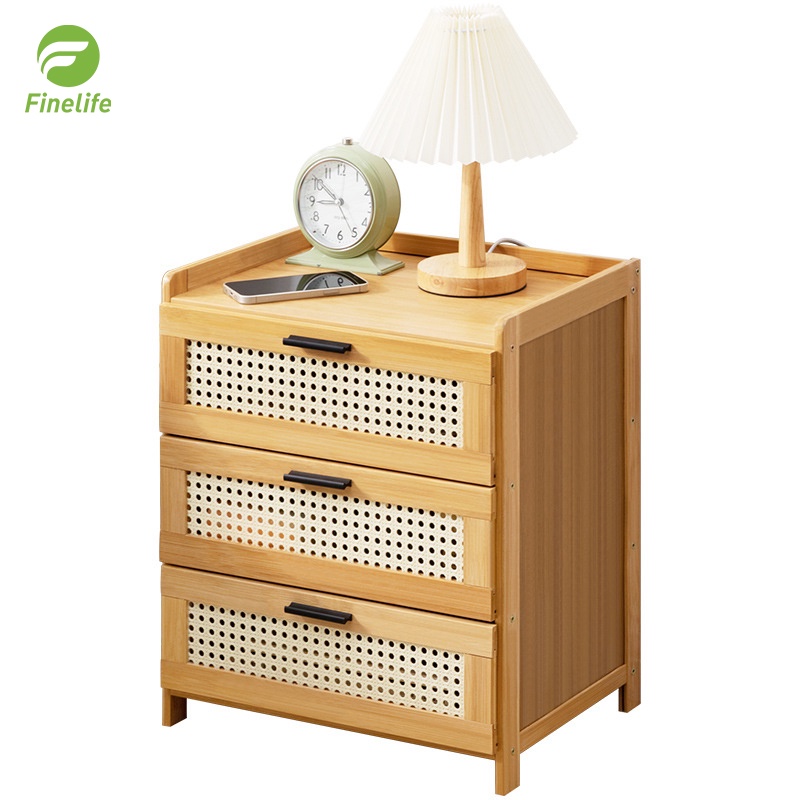 Finelife bamboo bedside cabinet rattan bedside table | Shopee Philippines