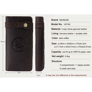MUNUKI Retro Crazy Horse Leather Men Wallet Genuine Long Clutch Bag ...