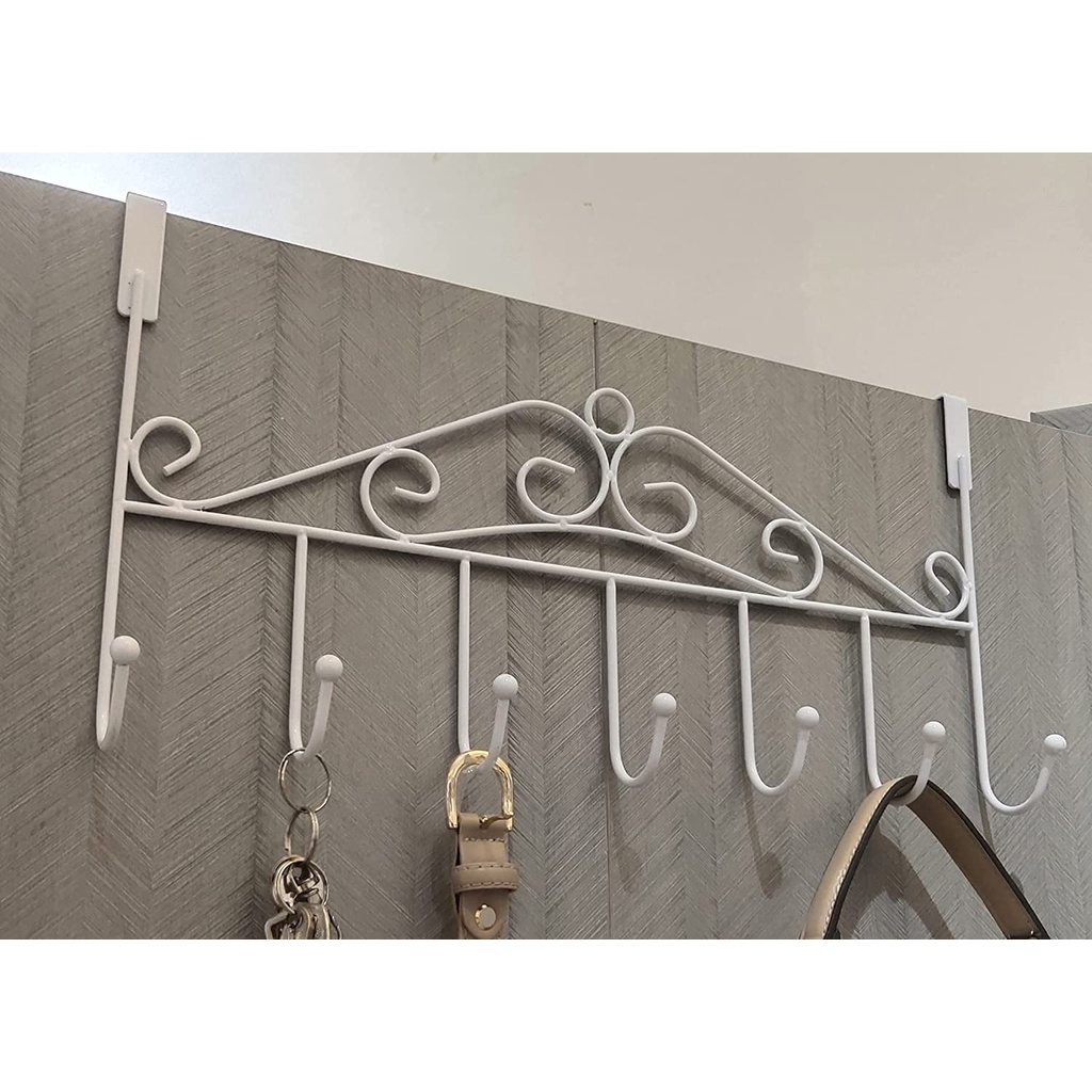 Over The Door Hooks 7 Hanger Rack Heavy Decorative Metal Rack for Home ...