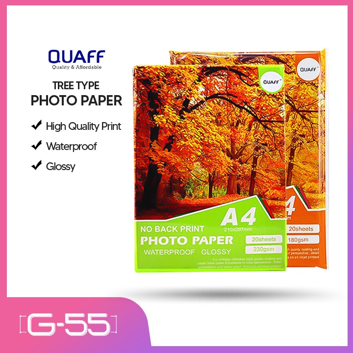 QUAFF Photo Paper A4 Size 180gsm, 230gsm (20 Sheets/Pack of Glossy ...