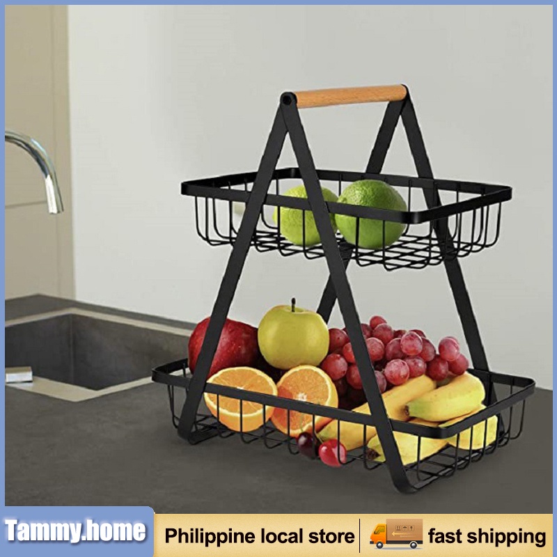 2 Tier Countertop Fruit Basket Bread Vegetable Rack Table Top Display ...