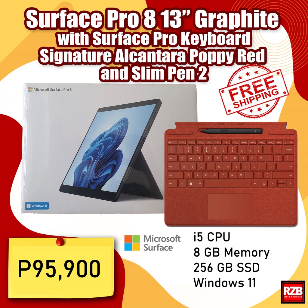 Surface Pro 8 Graphite i5 8GB 256GB with Signature Alcantara Poppy Red ...