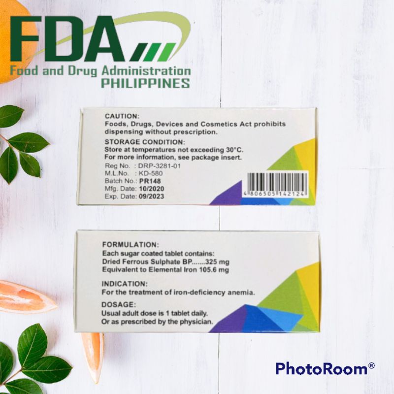 FERRICORE Ferrous Sulfate Anti-Anemia 325mg 100 tablets presyo ₱150