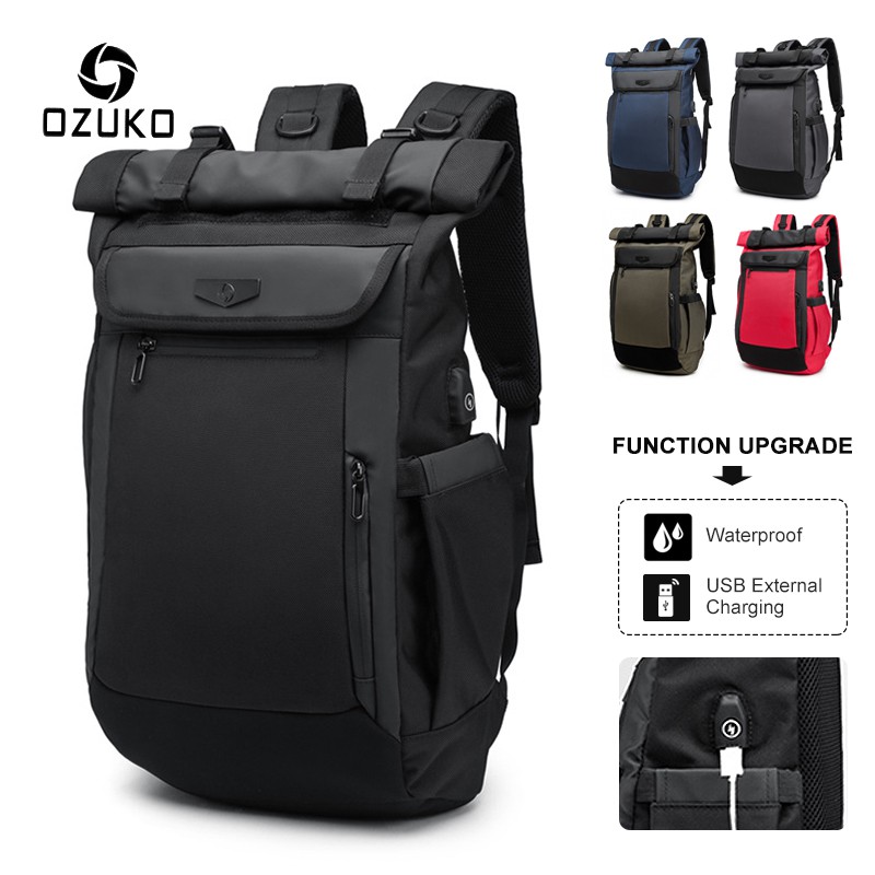 OZUKO Fashion Rolltop Waterproof Men Backpack Travel Laptop Schoolbag ...