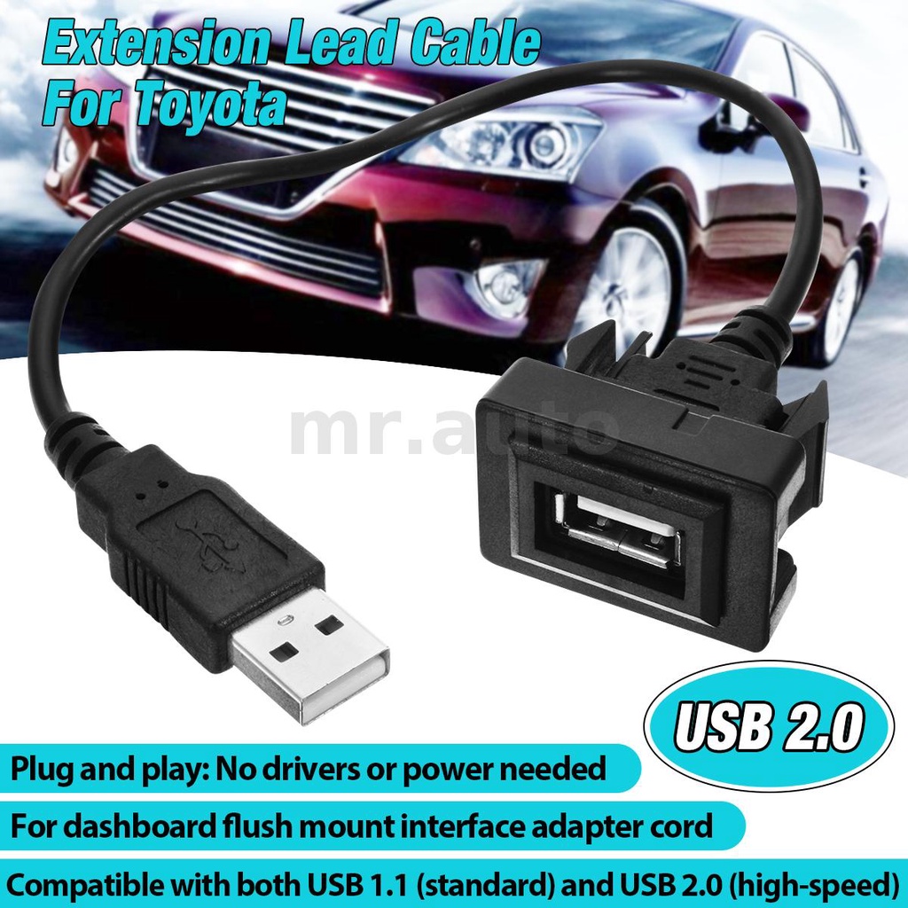 Toyota vios corolla cross Car USB Extension Lead Cable Dashboard Flush ...