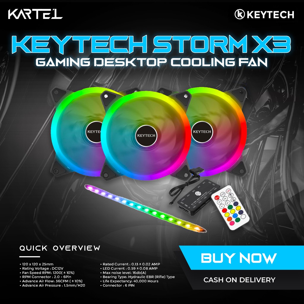 Keytech Storm X3 3-Fans RGB 120mm + 1 LED Strip RGB Package | Shopee ...