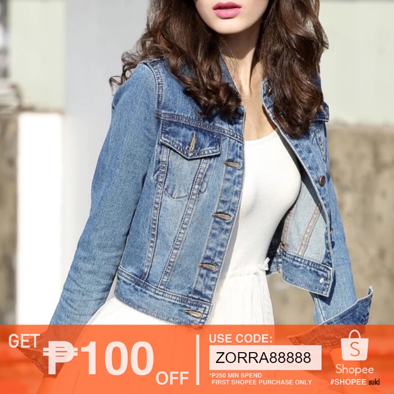 COD 2color Korean Soft Denim Knit and Maong Jacket for Ladies | Shopee ...