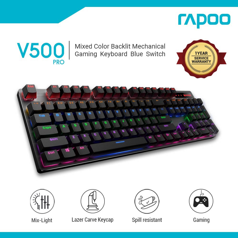 Rapoo V500 Pro Mixed Color Backlit Mechanical Gaming Keyboard Blue Switch | Shopee Philippines