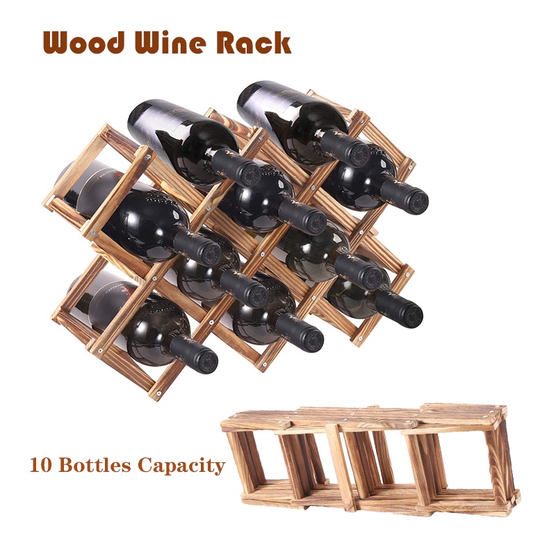 Wood Wine Rack Foldable Freestanding Wine Rack 10 Bottles Countertop ...