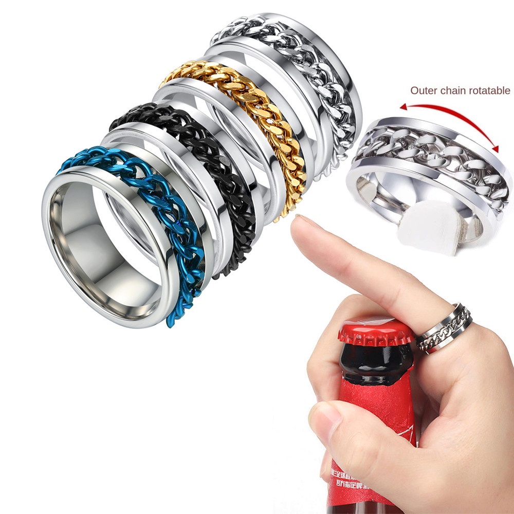 Men's Titanium Steel Chain Rotating Ring Rotating Decompression Jewelry ...
