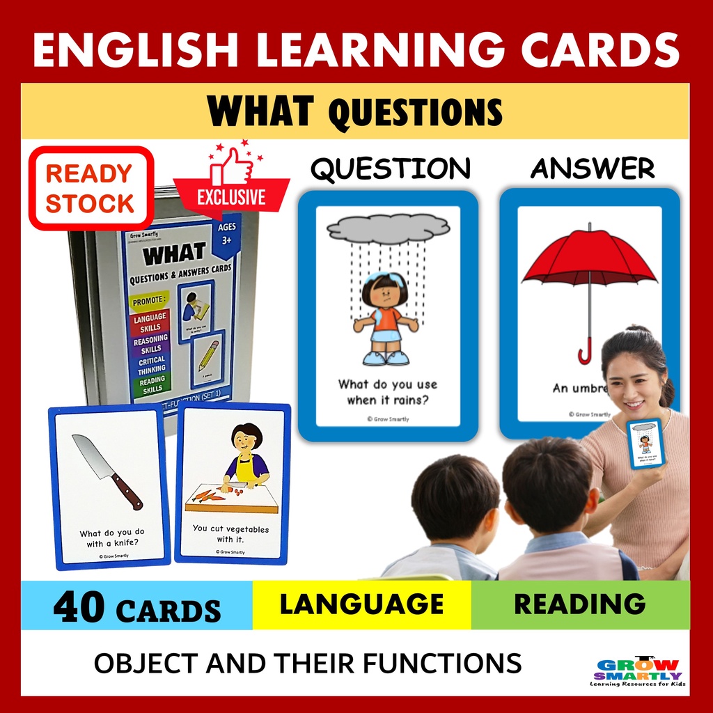 What WH Question English Flash Card For Kids Object Function Speech ...