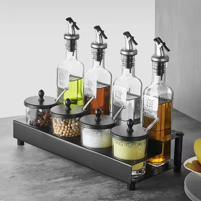 5 in 1 Household Seasoning Jar Set Glass Oiler Saucer Bottle Kitchen ...