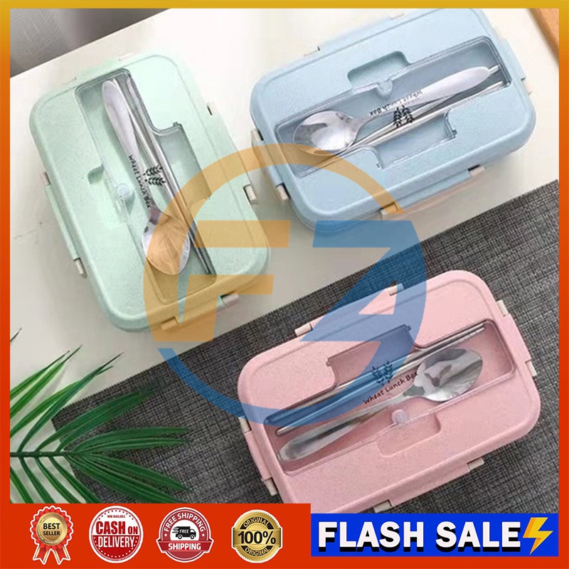 FZ Wheat Straw Lunch Box Single Layer Student Lunch Box With Utensils ...