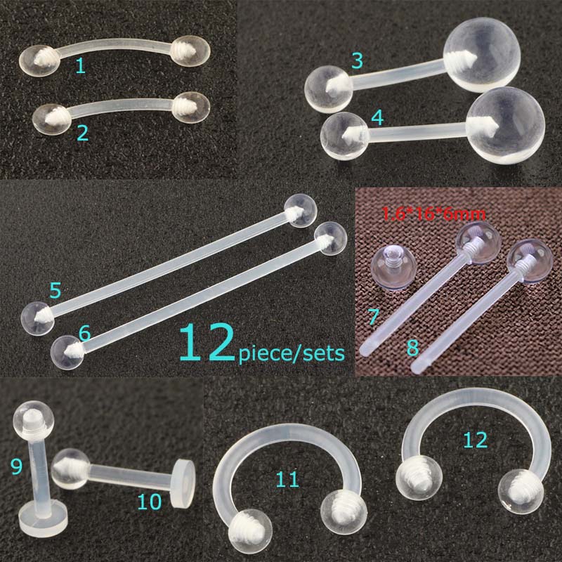 12piece/sets Transparent Ear Nose Belly Piercing Jewelry | Shopee ...