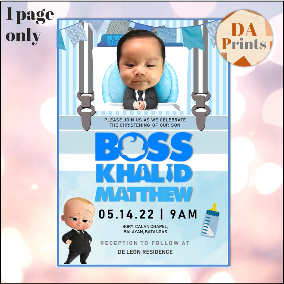 The Boss Baby Theme Invitation Card with free white envelope | Shopee ...