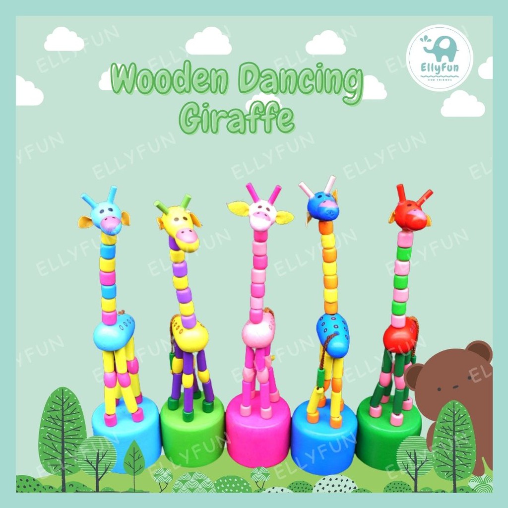ELLYFUN Cute Dancing Giraffe Wooden Colourful Standing Rocking Giraffe ...