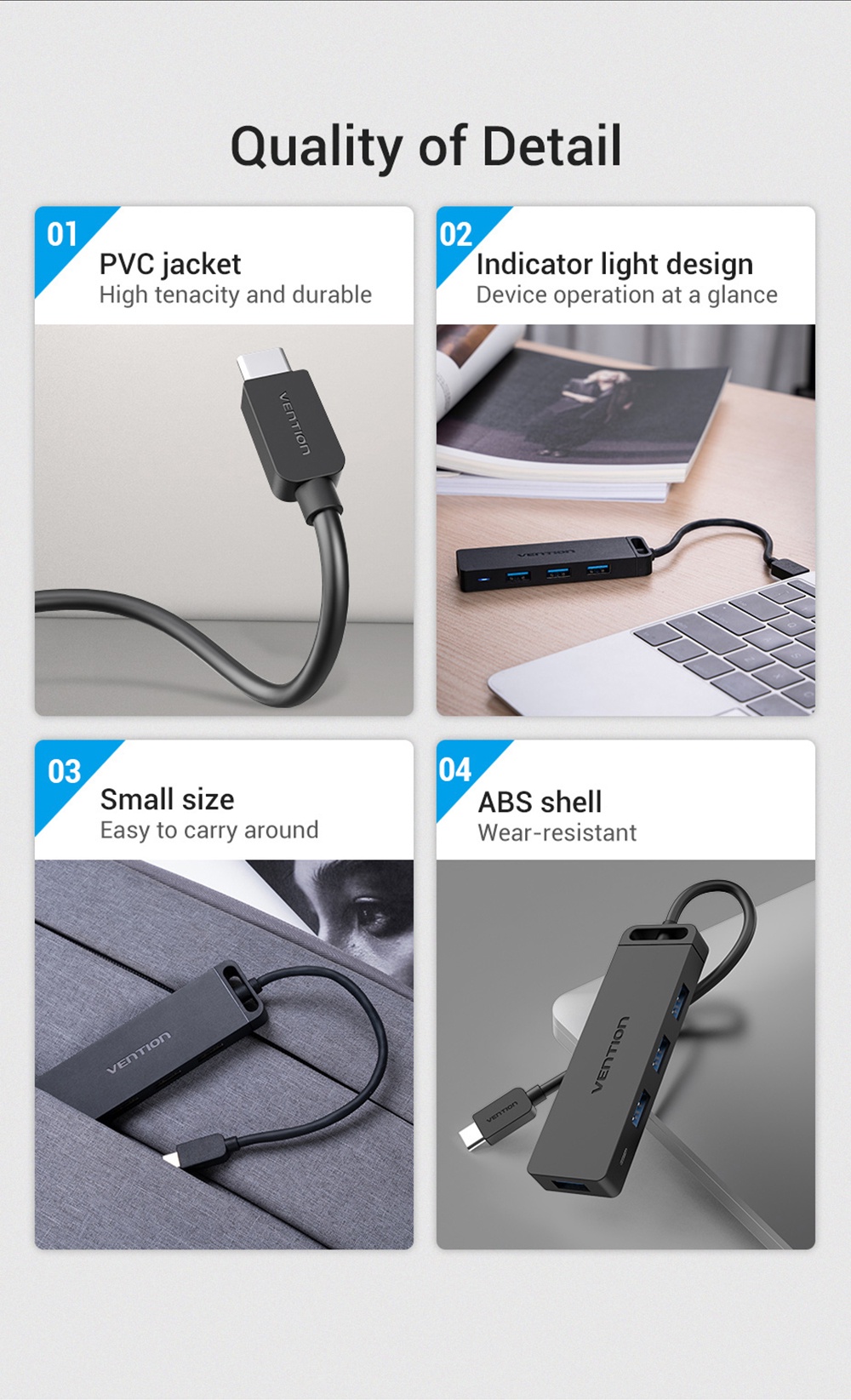 Vention Type C 4 Ports Hub Usb 3.0 Splitter Slim High Speed 5gbps Otg ...