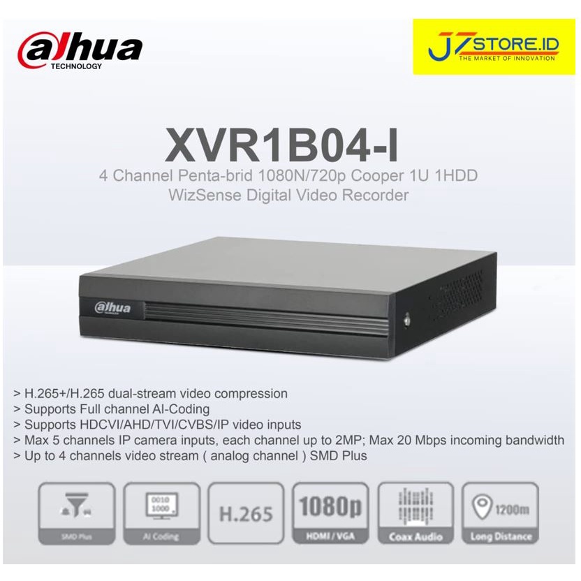 Dahua DVR / XVR 4 Channel 2MP XVR1B04-I 1 HDD H.265+ WizSense Cooper | Shopee Philippines
