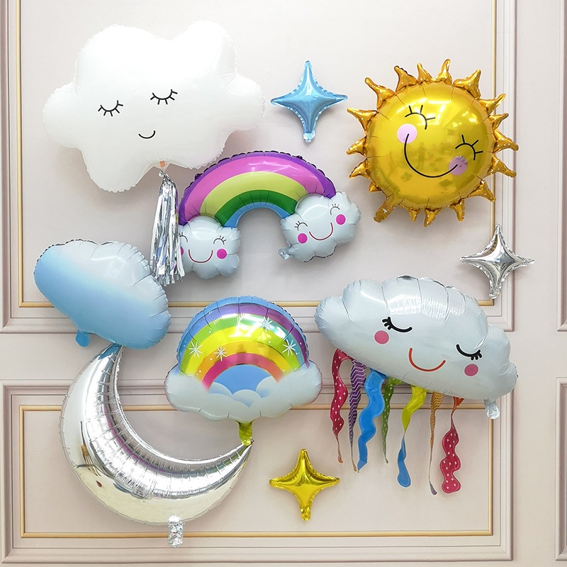 White Cloud Rainbow Balloons Blue Sky Large Size Foil Balloon Children ...