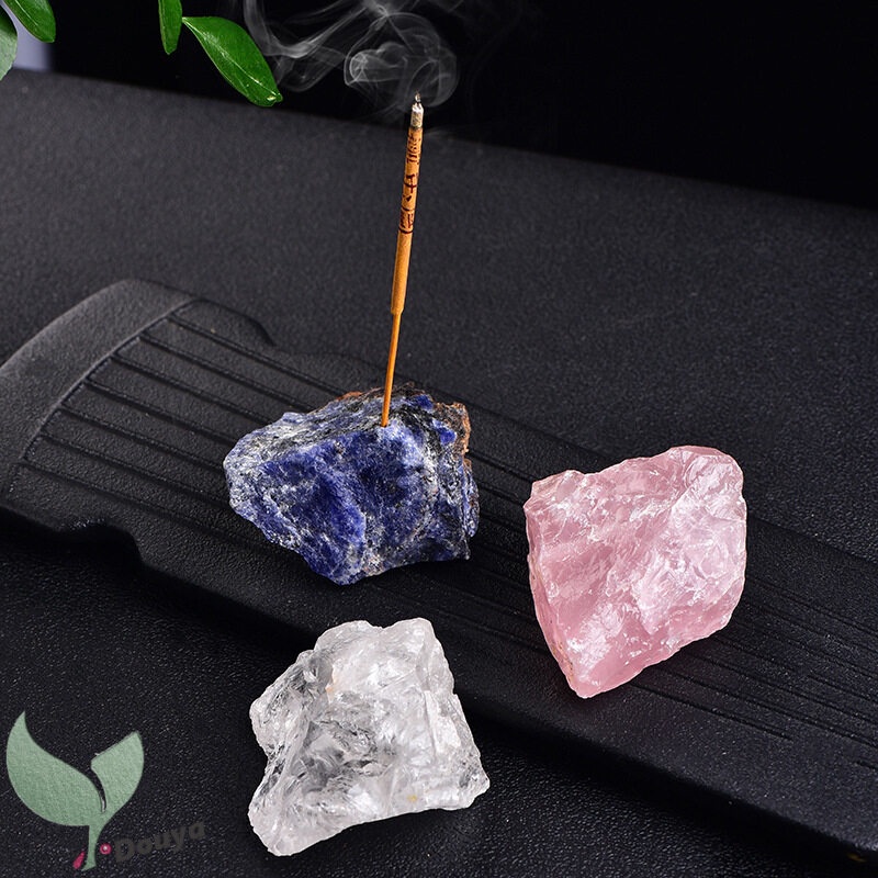 Natural crystal quartz stone Incense Holder for Sticks, rose Quartz ...