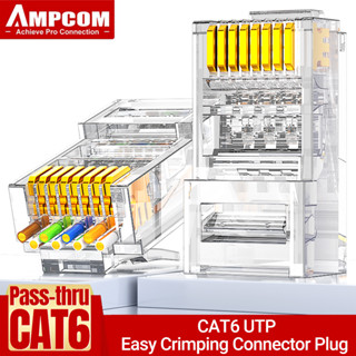AMPCOM Pass Through EZ UTP RJ45 Connectors , 100PCS CAT6 CAT5E Pass ...