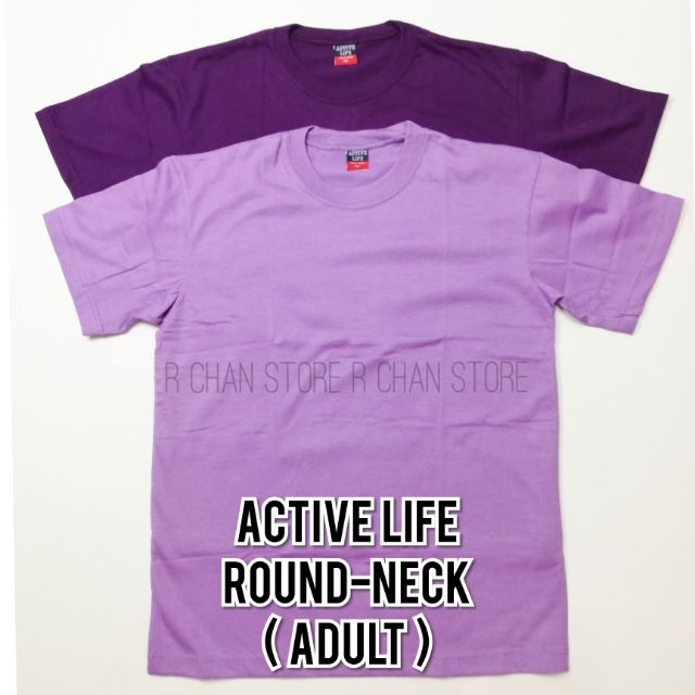 PLAIN COLOR! ROUND NECK T SHIRT ( ACTIVE LIFE) XS TO 3XL!! VIOLET SHADE ...