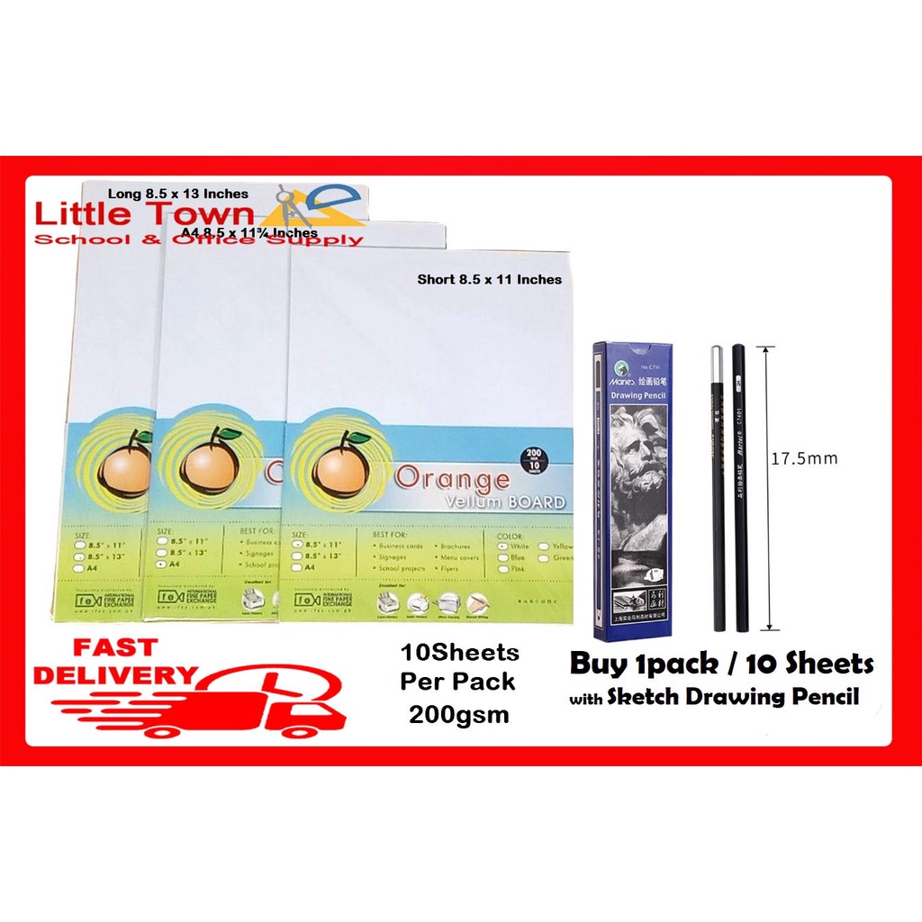 50 Sheets Orange Vellum Board 200gsm Short/A4/Long/A3 with Sketch ...