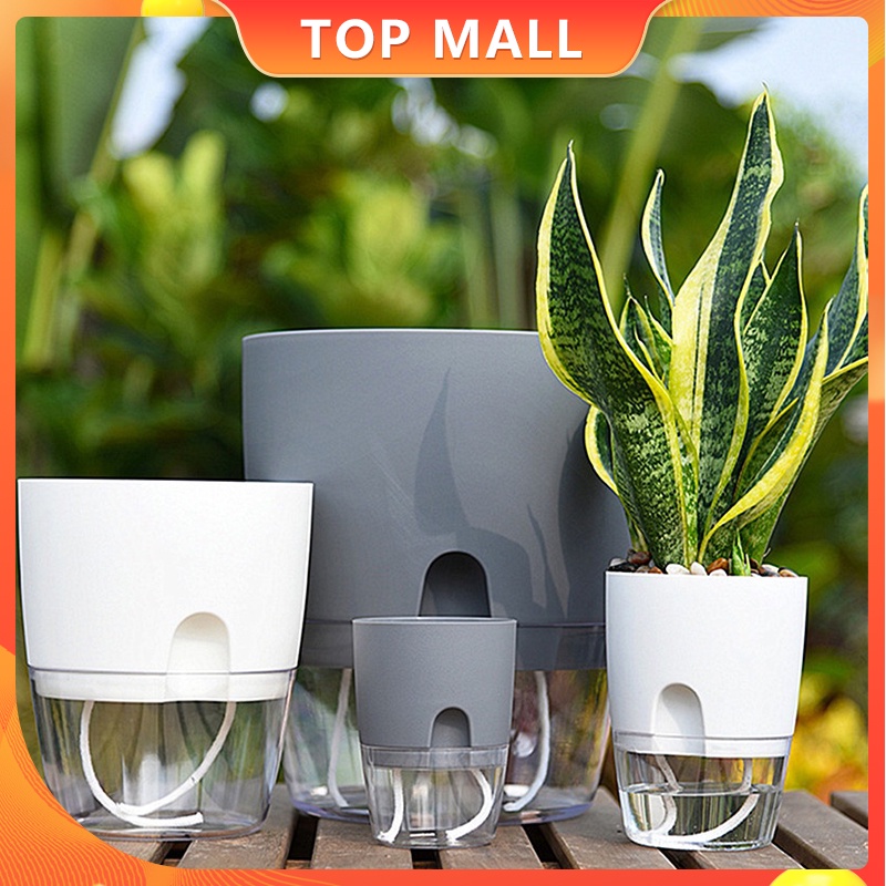 Water Inlet Self Watering Pot White Pots For Plants Indoor Outdoor ...