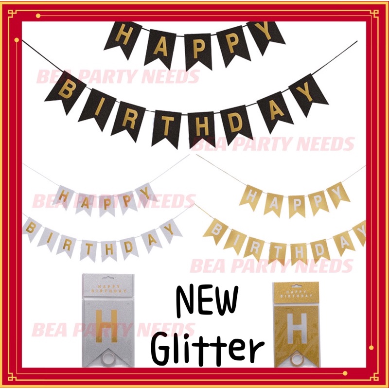Glitters happy birthday bandiritas flag new banner party decorations ...