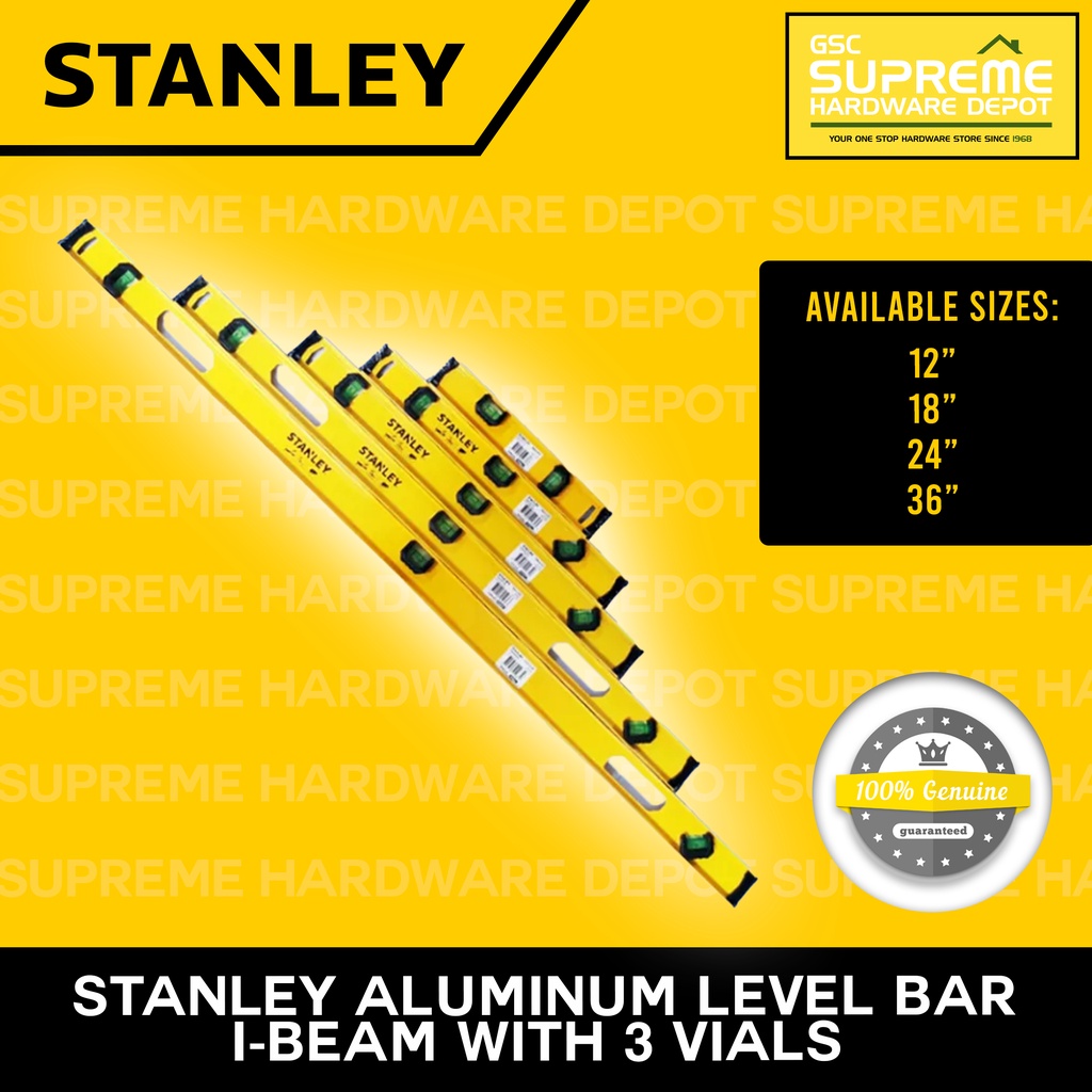 Stanley Aluminum Level Bar I-Beam with Three Vials | Shopee Philippines