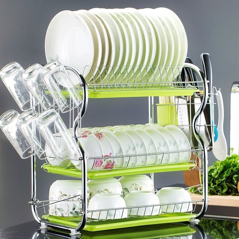 3-layer stainless steel kitchen shelf rack, dish storage rack ...