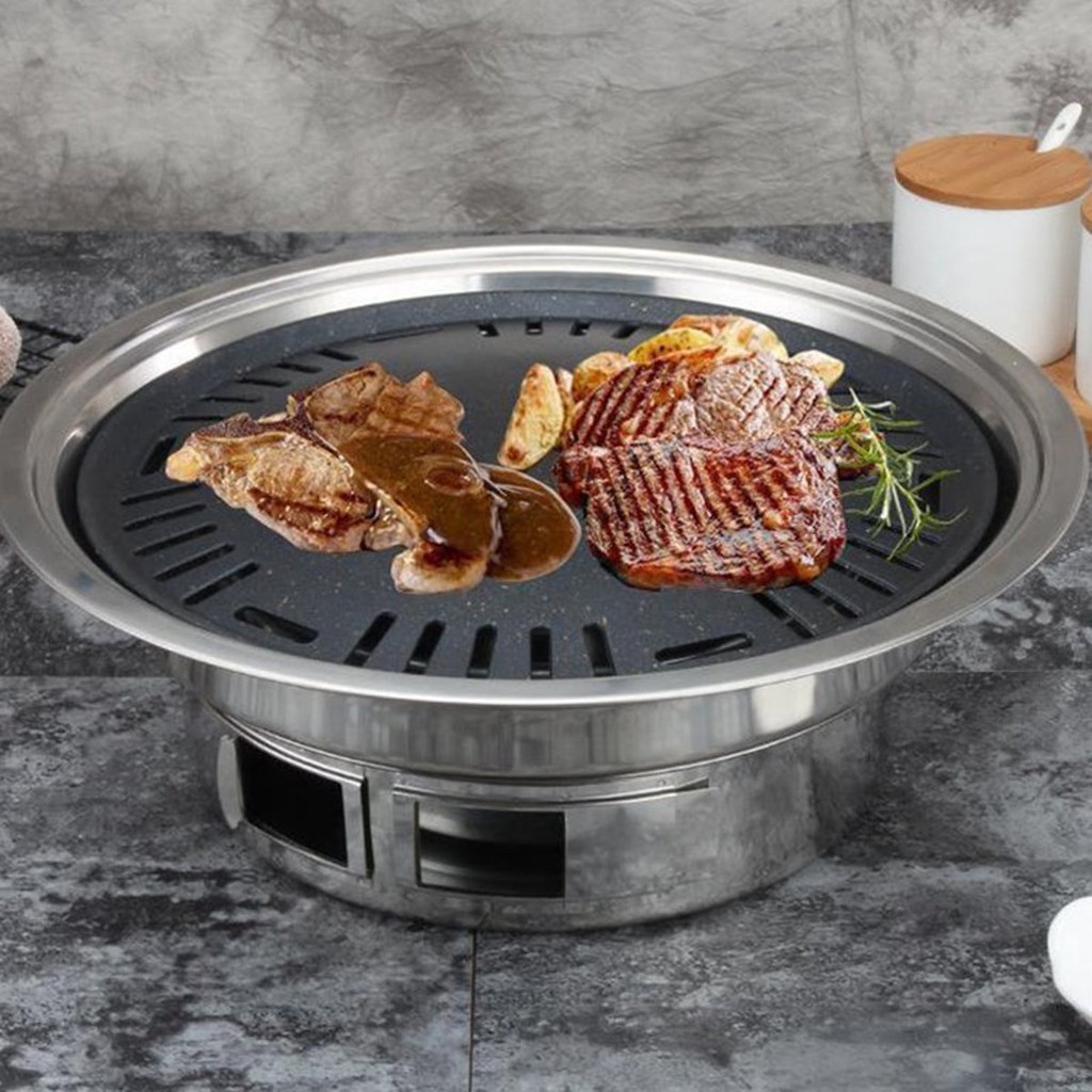 Charcoal BBQ Grill Nonstick Korean Samgyup Style Camping Fire Pit Steak ...