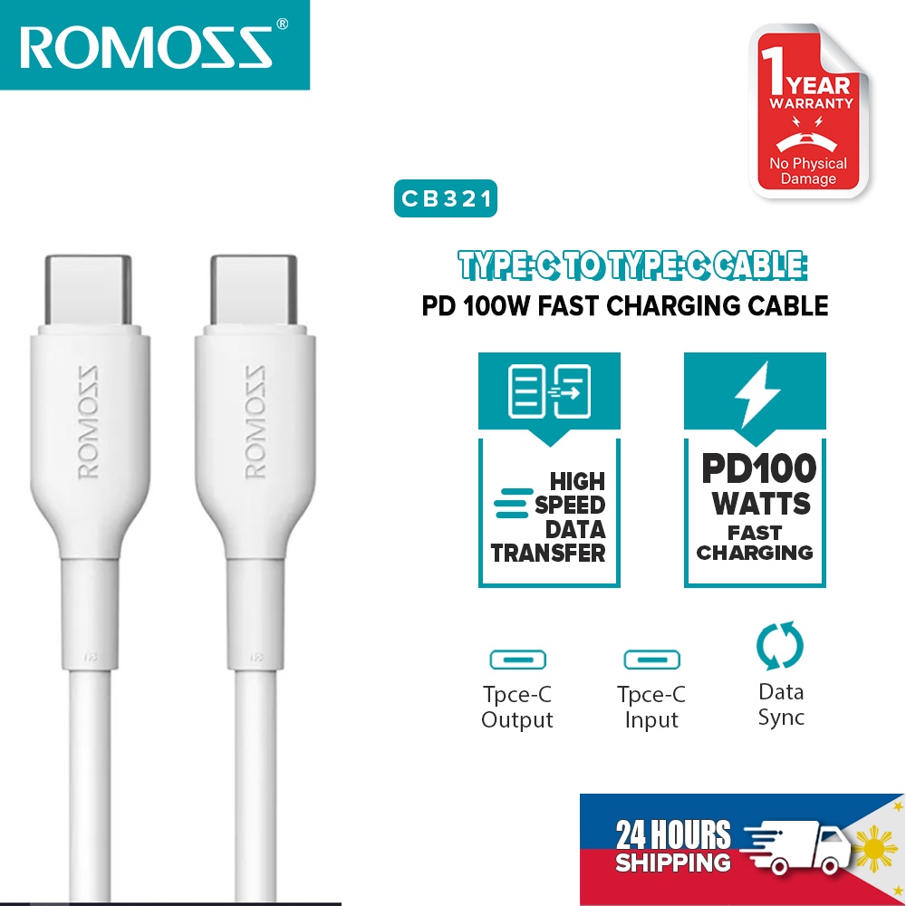Romoss CB321 1M/2M Type-C to Type-C USB PD 100W Fast Charging Cable ...