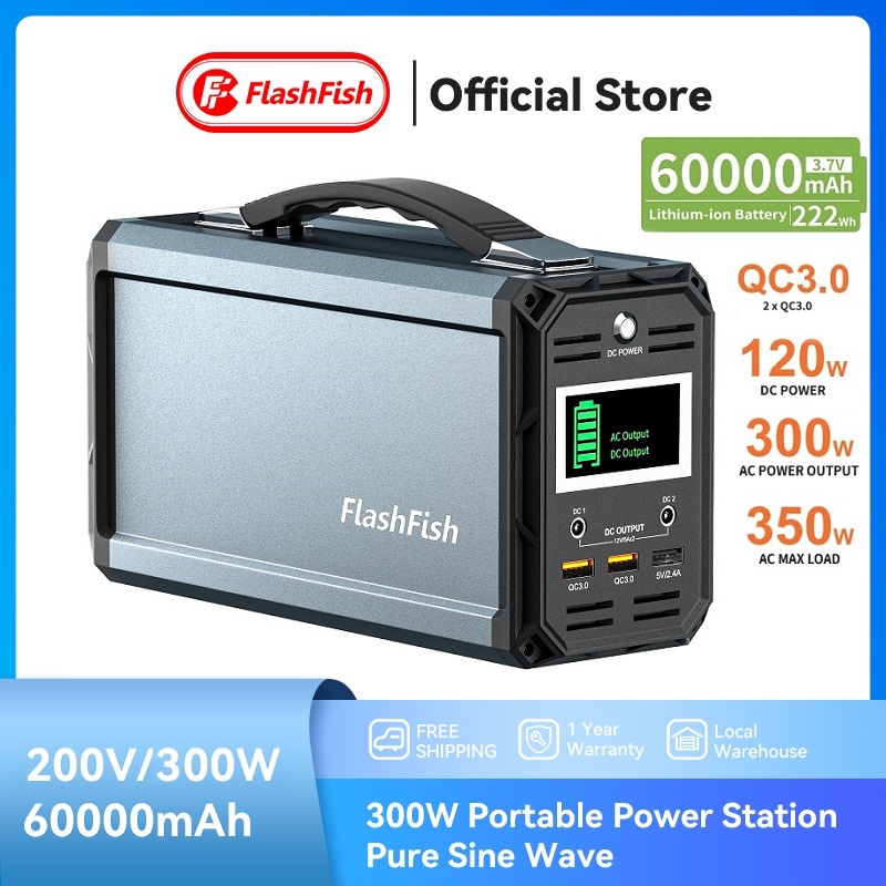 FlashFish 220V 300W Solar Generator 60000mAh Portable Power Station ...