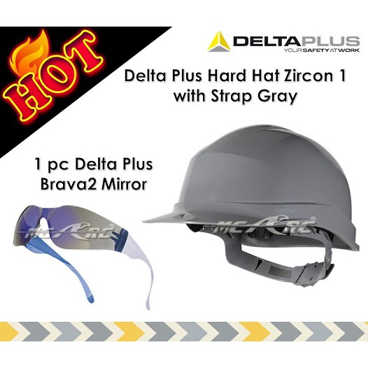 Delta Plus Hard Hat Zircon with Strap and Brava2 Mirror Safety Glass ...