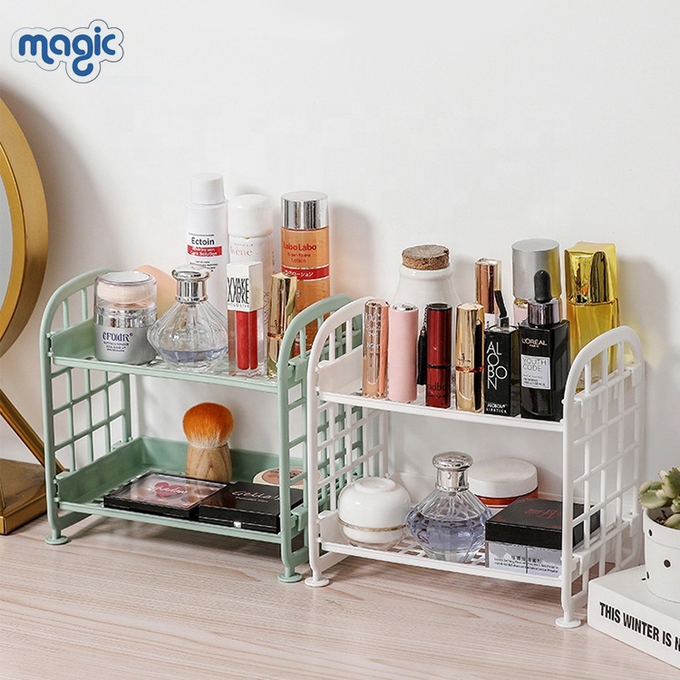 Simple Folding Desktop Organizer 2 Layer Storage Rack Table Organizer ...