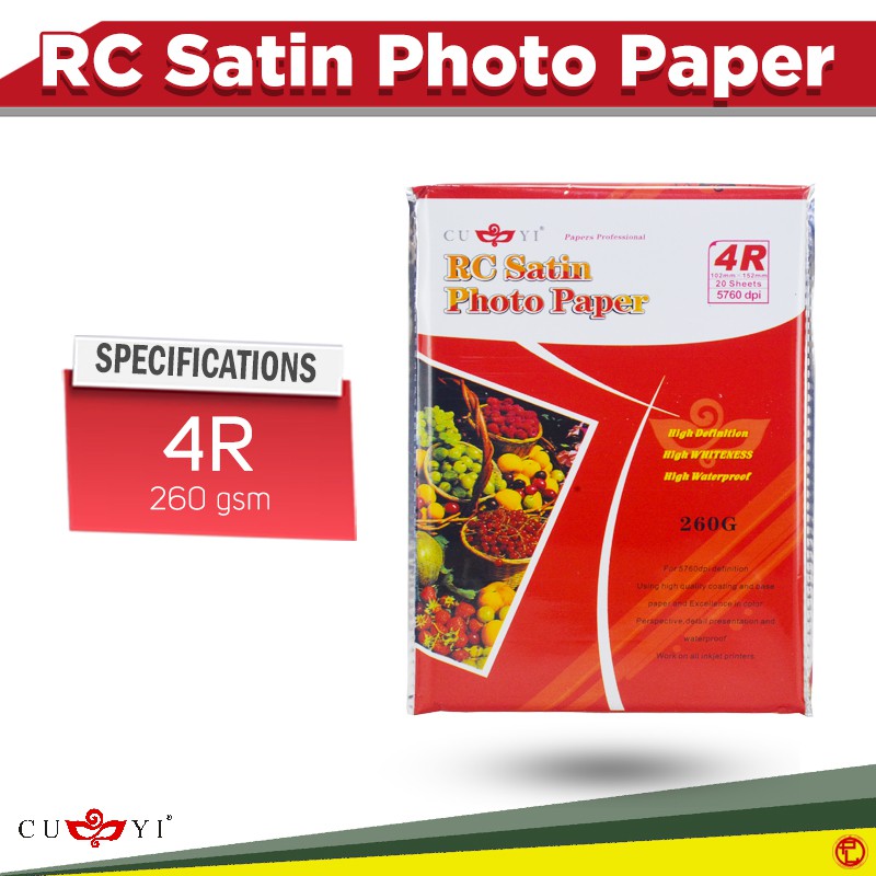 Cuyi 4r Size Resin Coated "Rc" Satin Photo Paper Inkjet 260gsm 20 ...