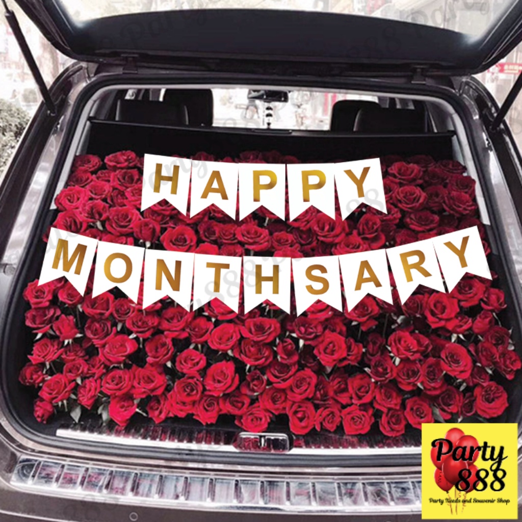 HAPPY MONTHSARY banner white with gold stamping and free ribbon ...